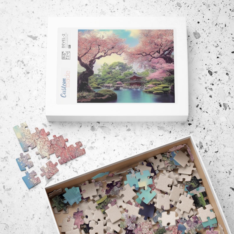 Japanese Riverside Jigsaw Puzzle - Sakura Trees Landscape Puzzles ...