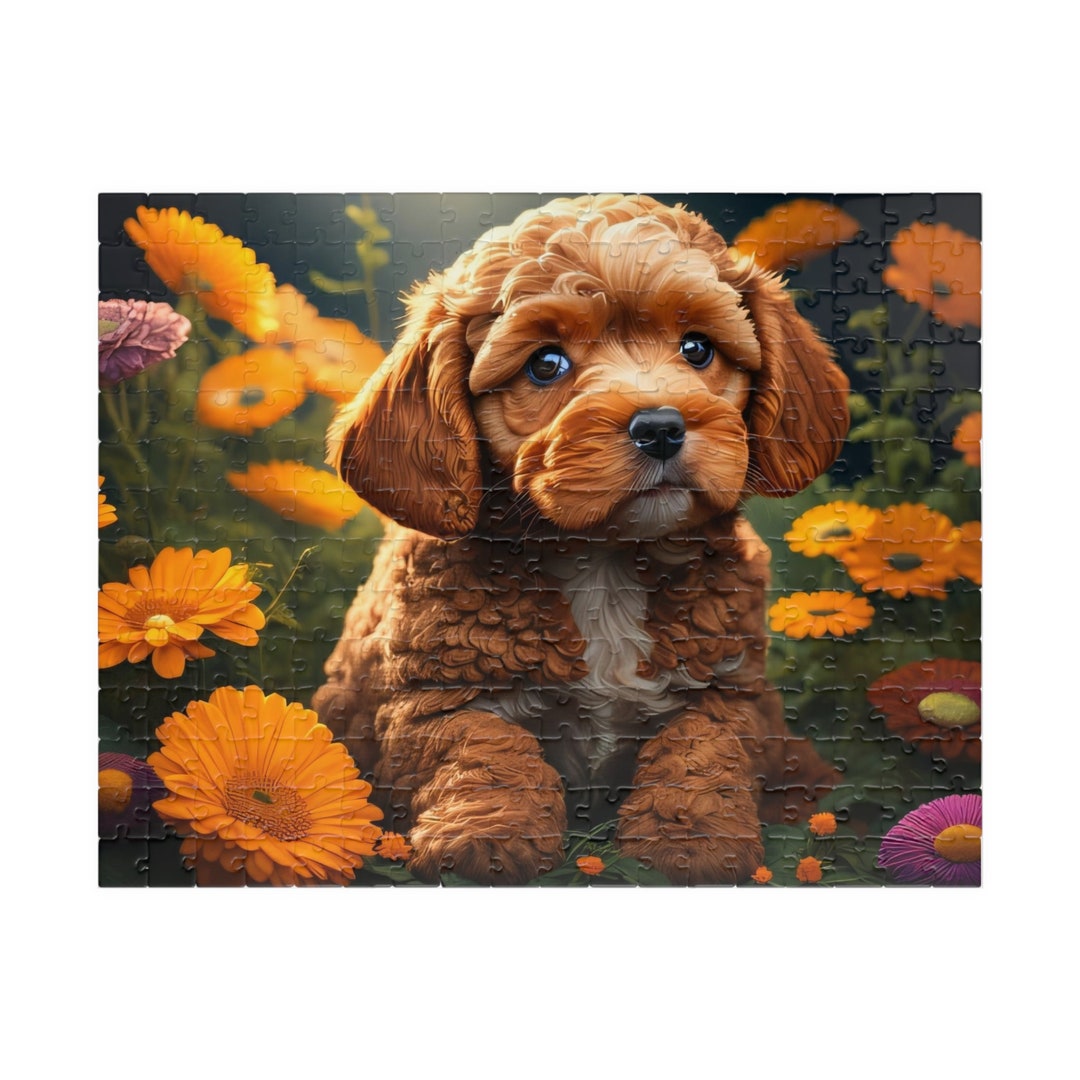 Cockapoo Puppy in Flowers Jigsaw Puzzle - Puppies Dog Lovers Gift ...