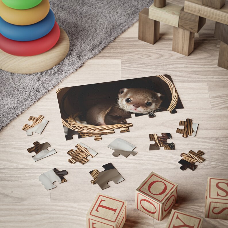 Baby Otter Basket Kid's Jigsaw Puzzle - Toddler River Otters Gift ...
