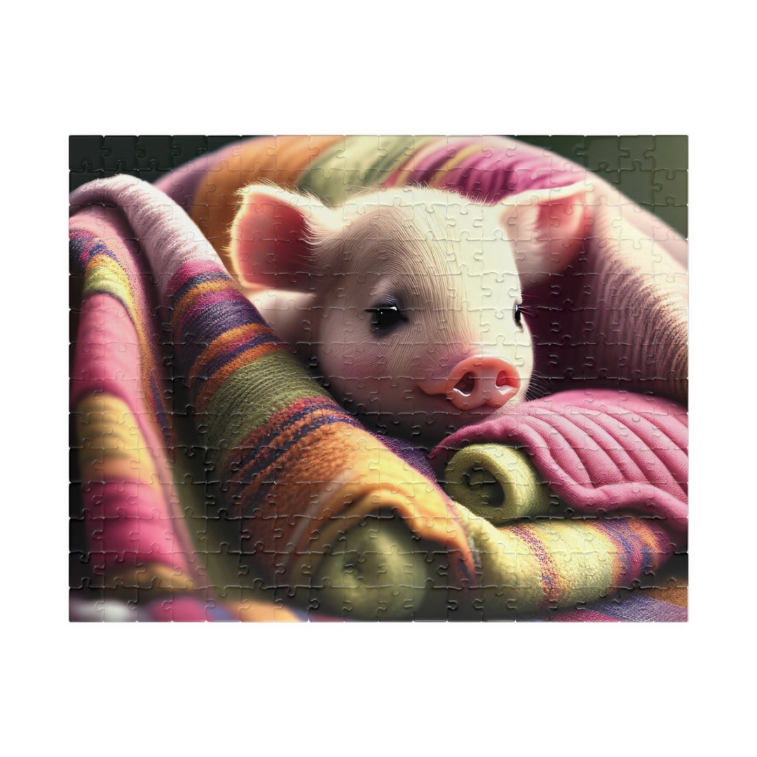 Cute Pig in Blanket Jigsaw Puzzle - Baby Piglet Lovers Gift - Pigs ...