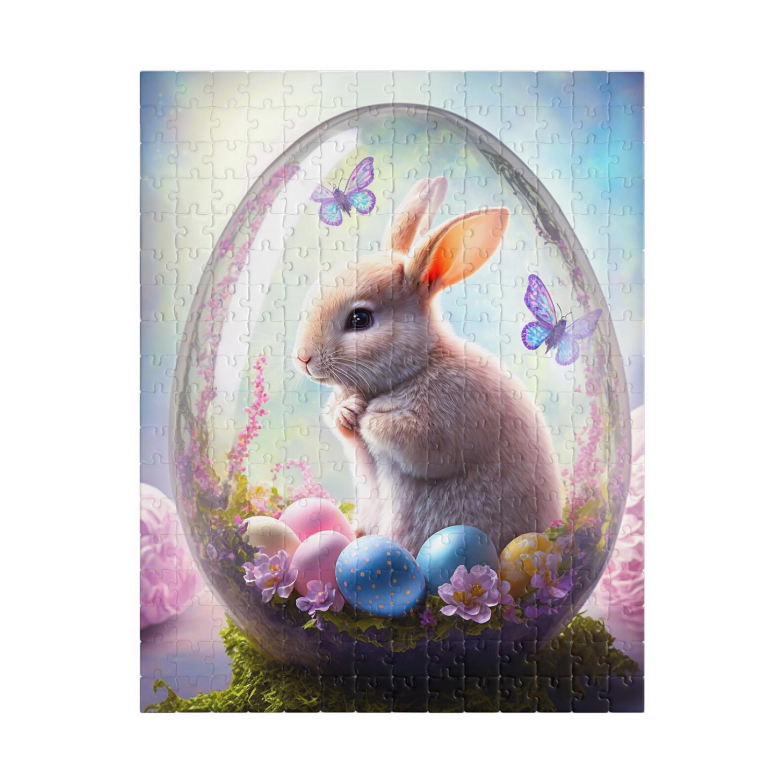 Easter Bunny Jigsaw Puzzle - Colored Eggs Butterflies Lovers Gift ...