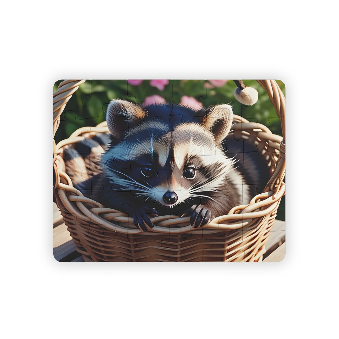 Baby Raccoon Basket Kid's Jigsaw Puzzle - Toddler Raccoons Gift ...