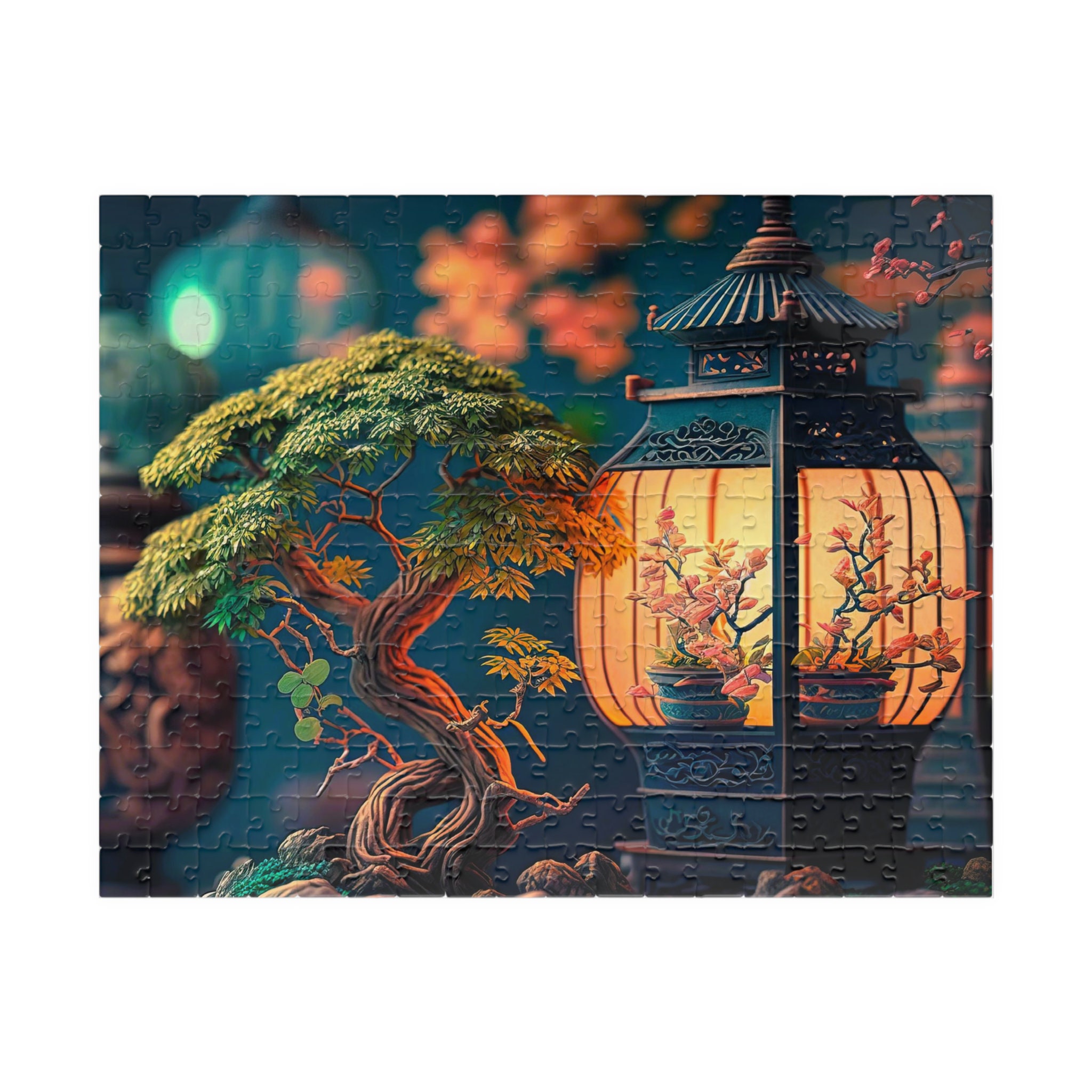 Japanese Bonsai Tree Jigsaw Puzzle - Traditional Asian Lantern Puzzles ...