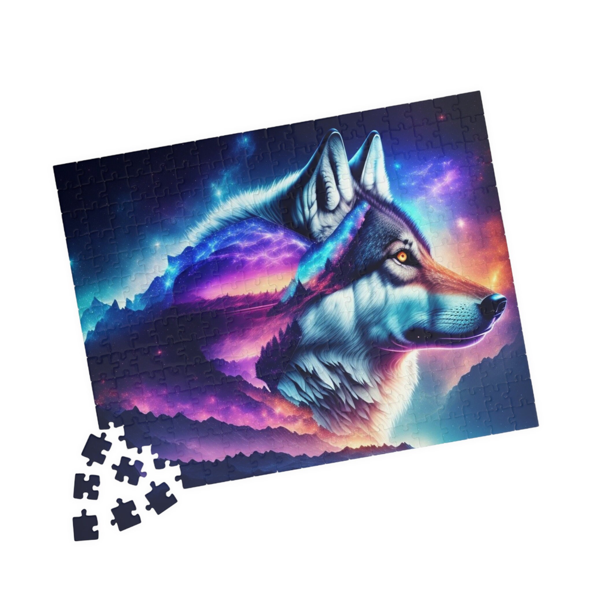 Galaxy Gray Wolf Jigsaw Puzzle - Space Nebula Landscape Lovers Gift ...