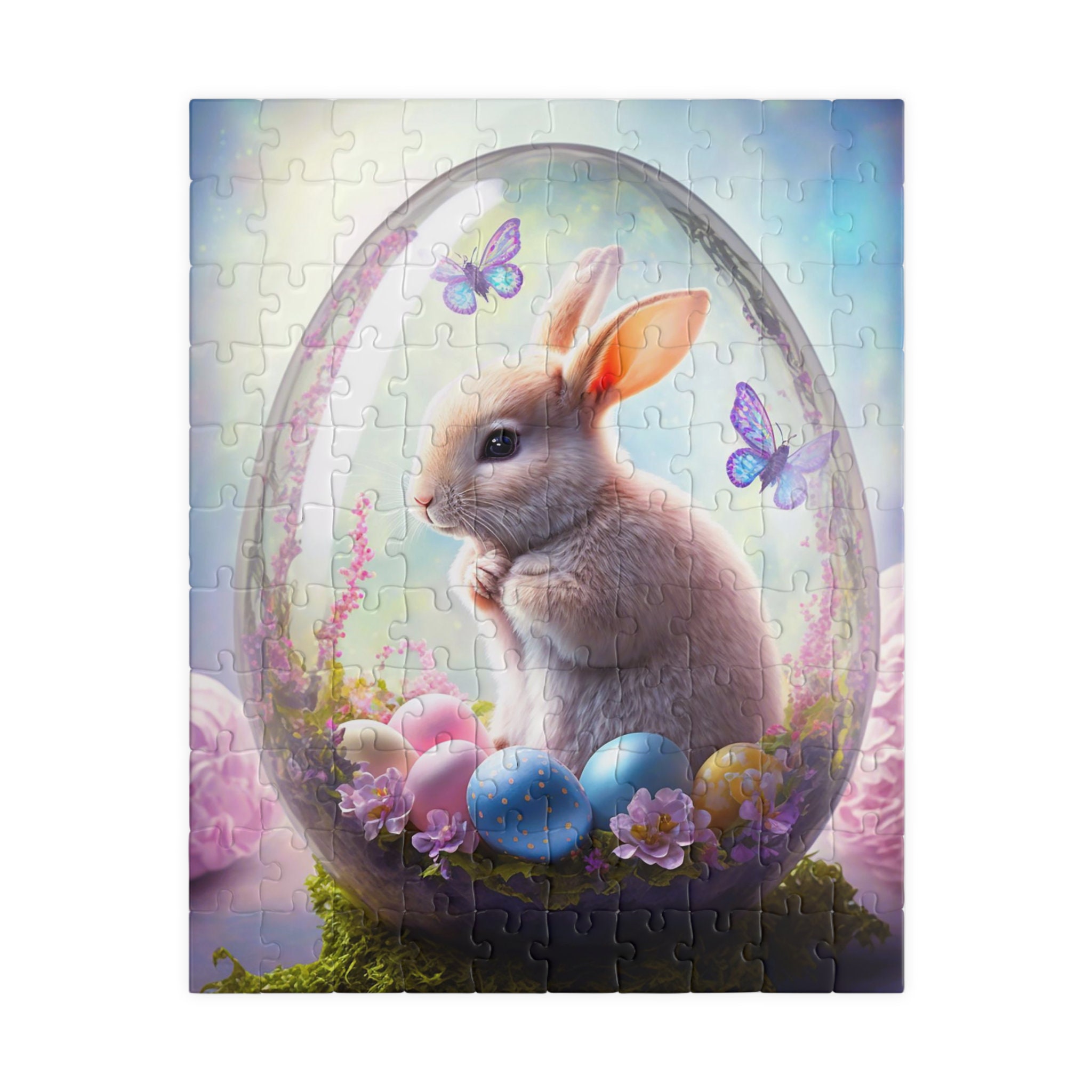 Easter Bunny Jigsaw Puzzle - Colored Eggs Butterflies Lovers Gift ...