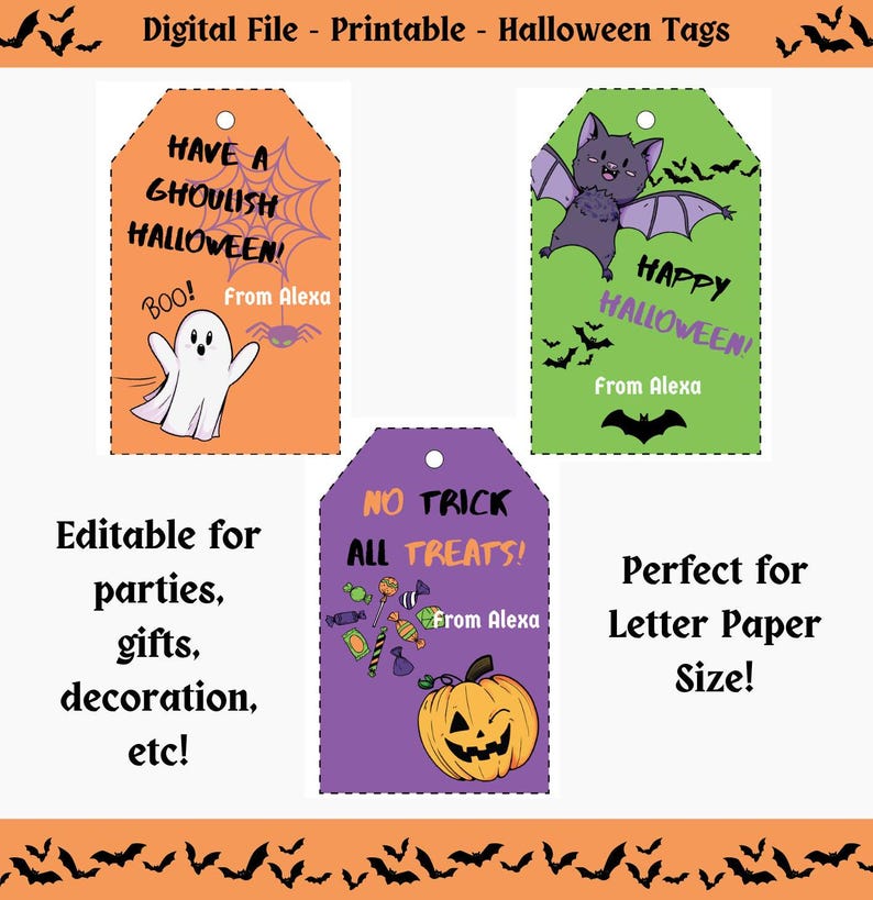 Printable Editable Digital File Cute Cartoon Halloween Gift, Party ...