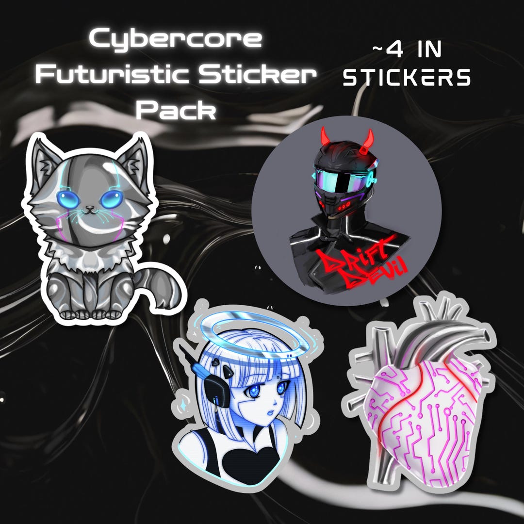 Cybercore Futuristic Sticker Pack | 4 in Vinyl Die-cut Stickers - Etsy