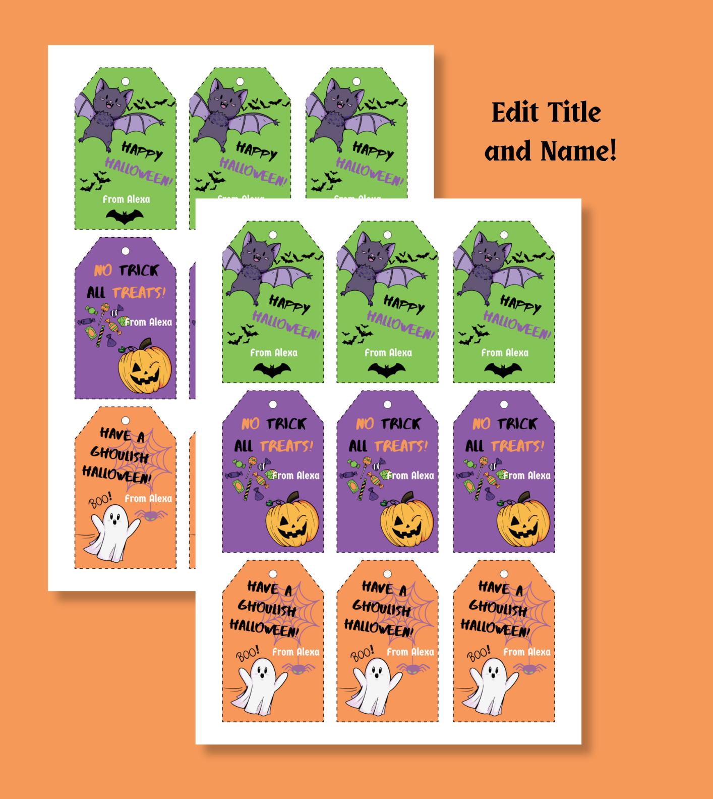 Printable Editable Digital File Cute Cartoon Halloween Gift, Party ...