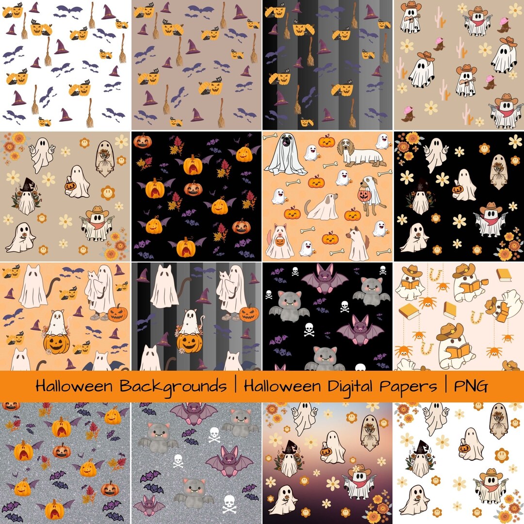Retro Halloween Digital Papers: 12x12 PNG Backgrounds (instant Download ...