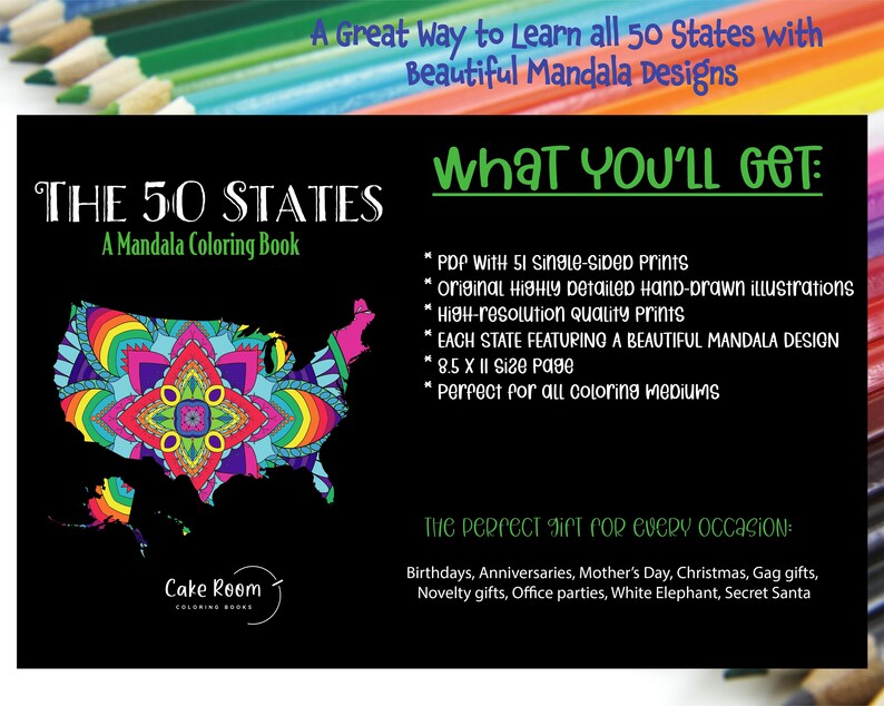 The 50 States: A Mandala Coloring Book - Etsy