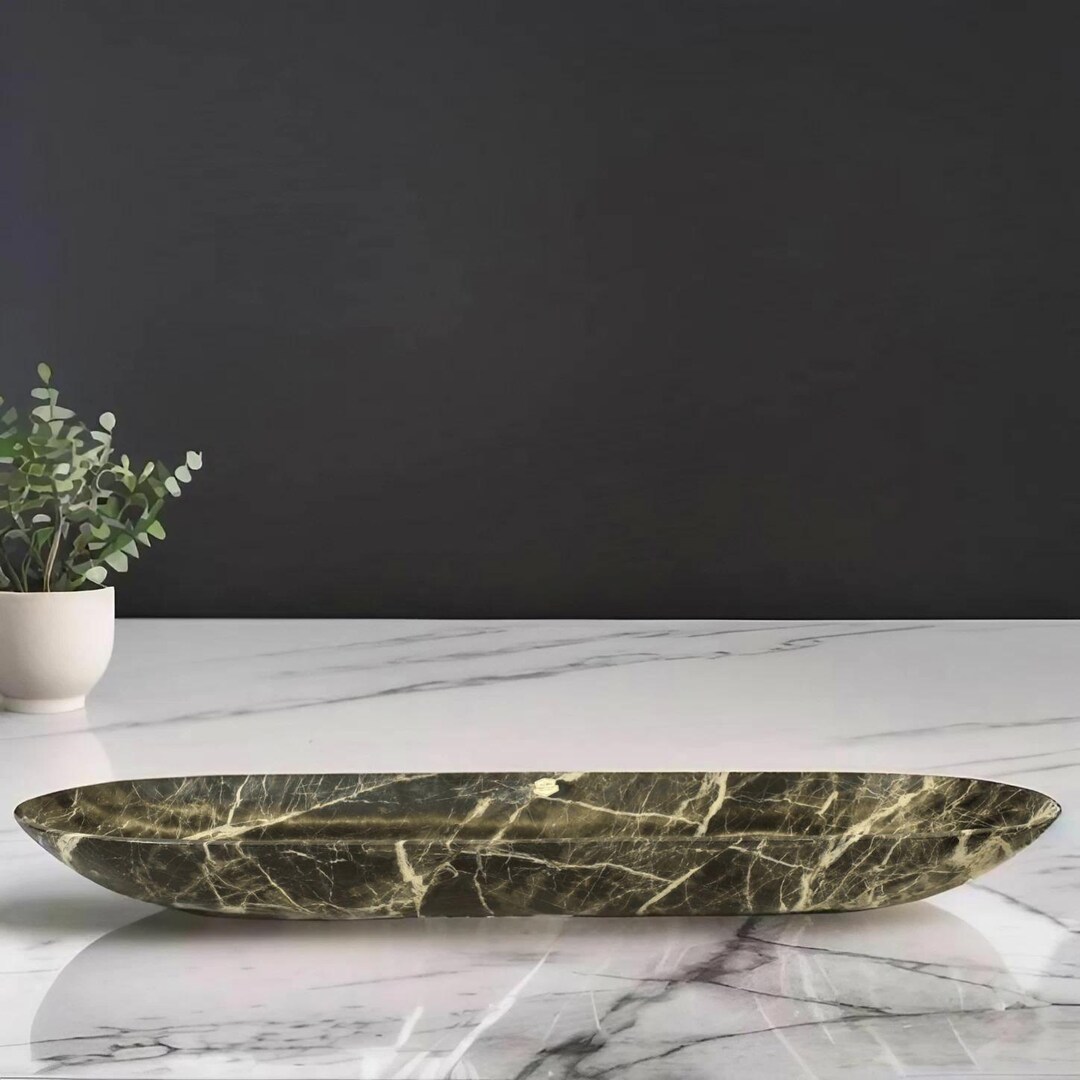Classy Large Black & White Marble Centerpiece Canoe / Real Stone Bowl ...