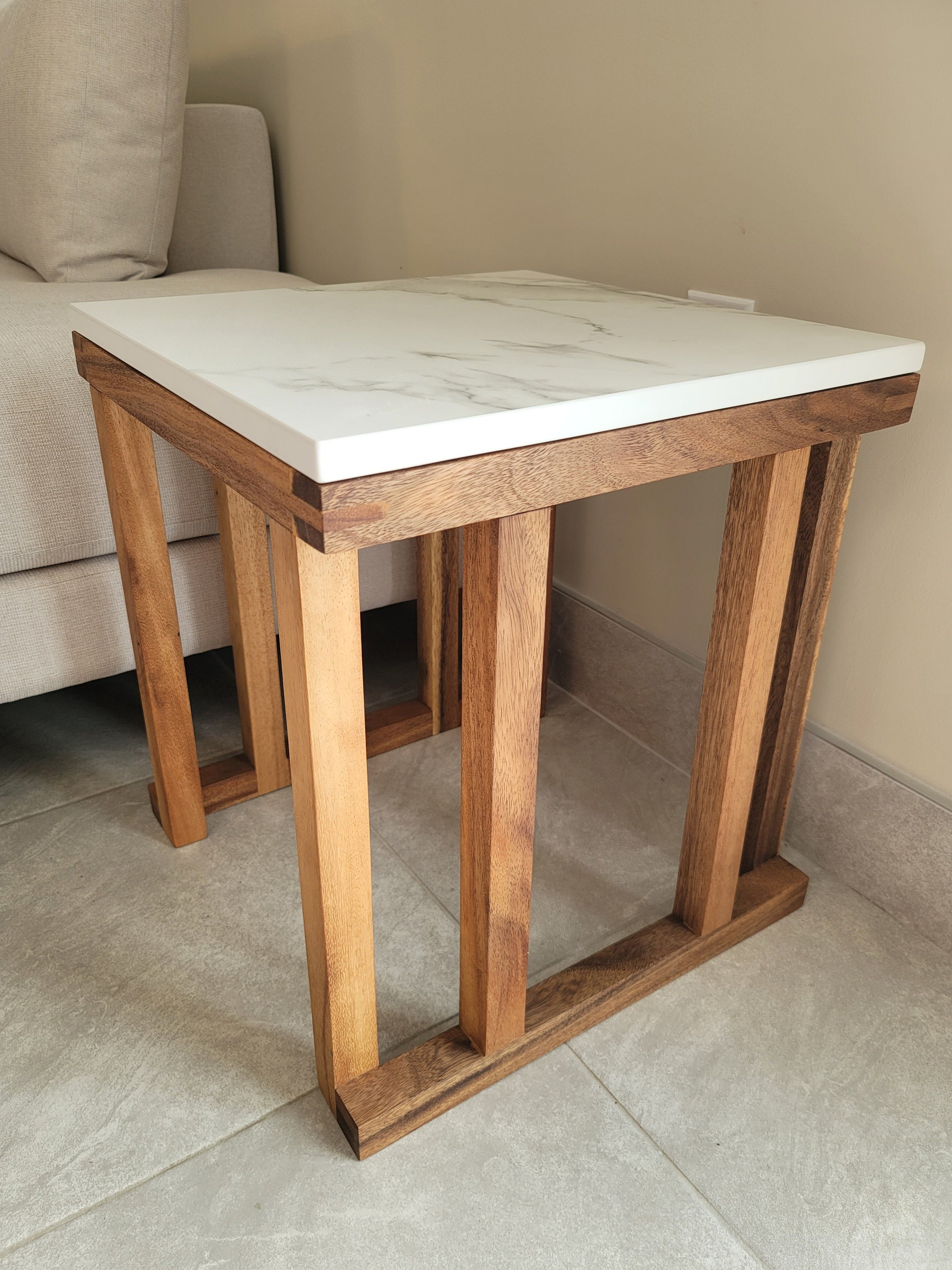 Los Cabos Wood Corner Table W/ Real Stone Top - Etsy
