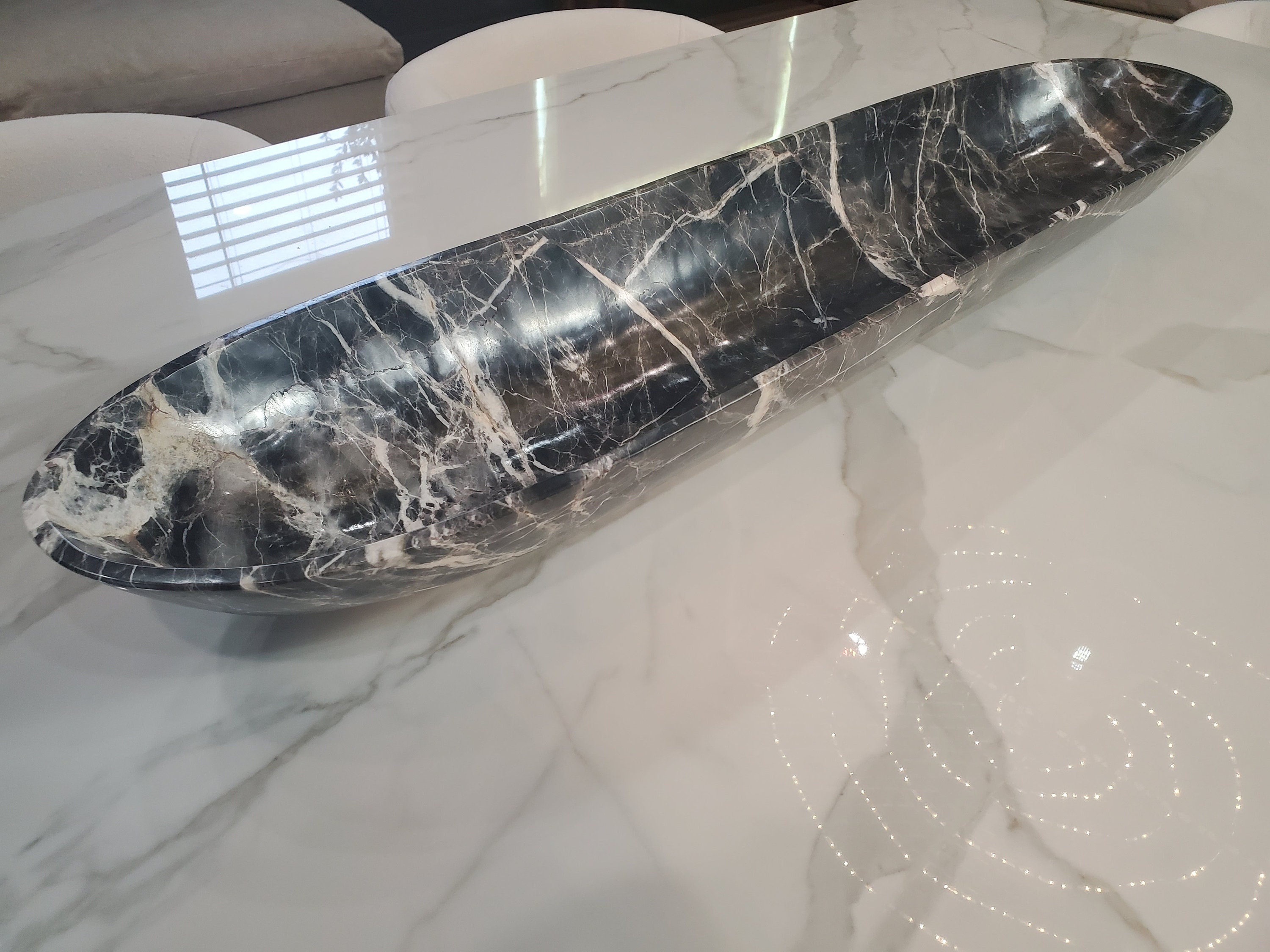 Black and White Marble Canoe Centerpiece - Etsy