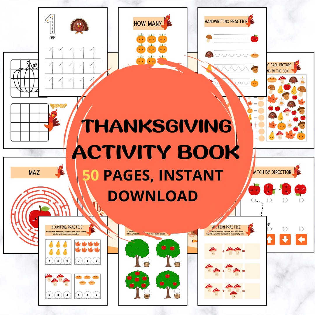Thanksgiving Activity Workbook: 50 Pages of Fall Fun (PDF) - Etsy