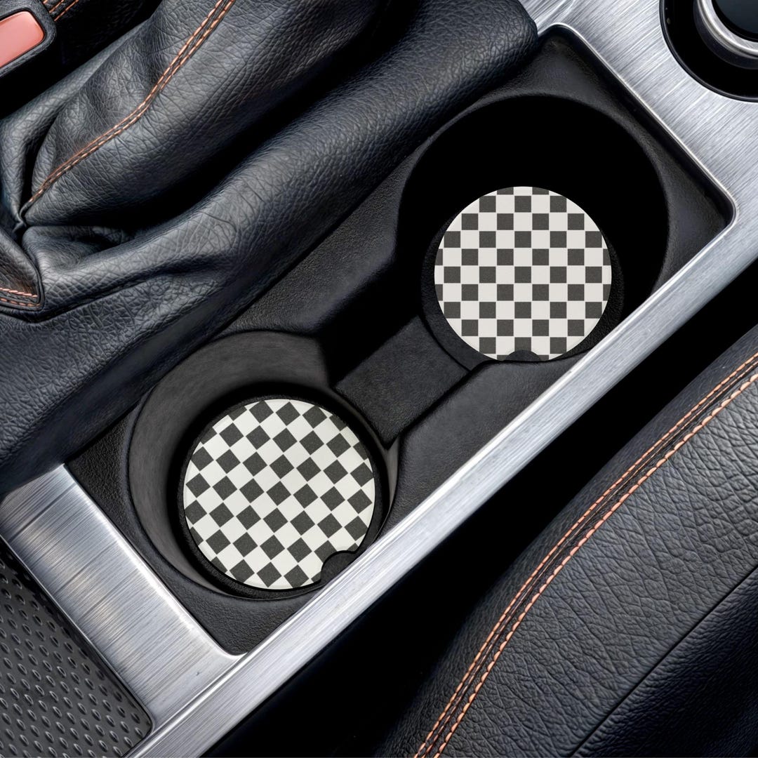 CHECKERED CAR COASTERS Trendy Car Accessory Retro Soapstone Coaster Set ...