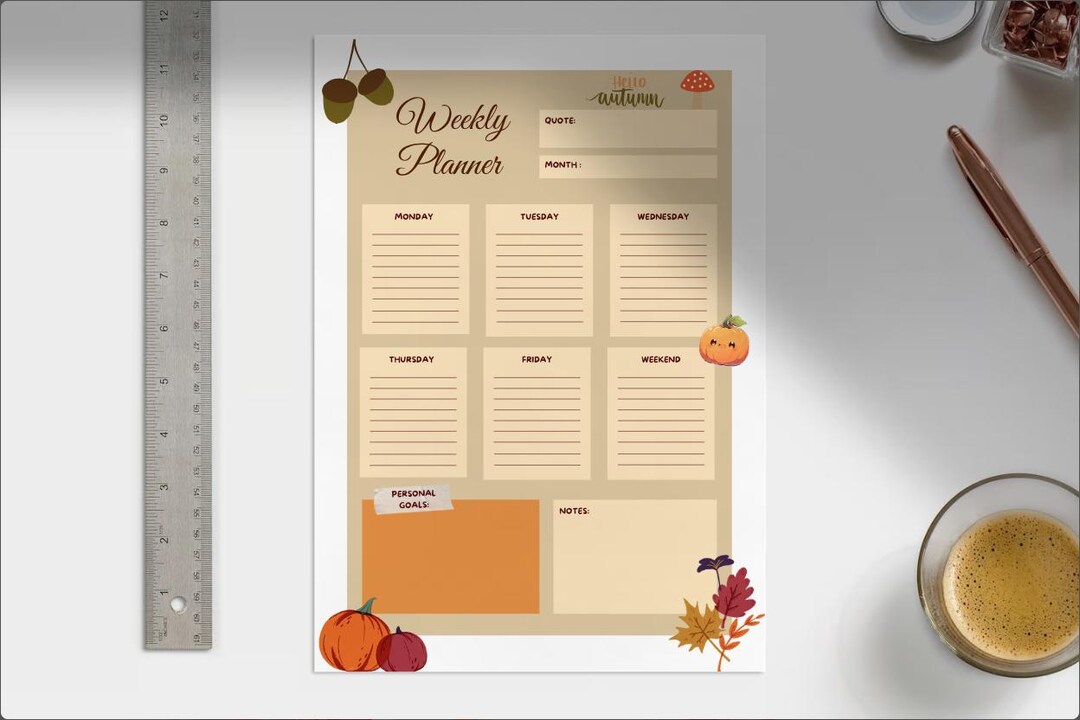 Autumn Weekly Planner Printable Fall Themed Weekly Organizer Cute ...