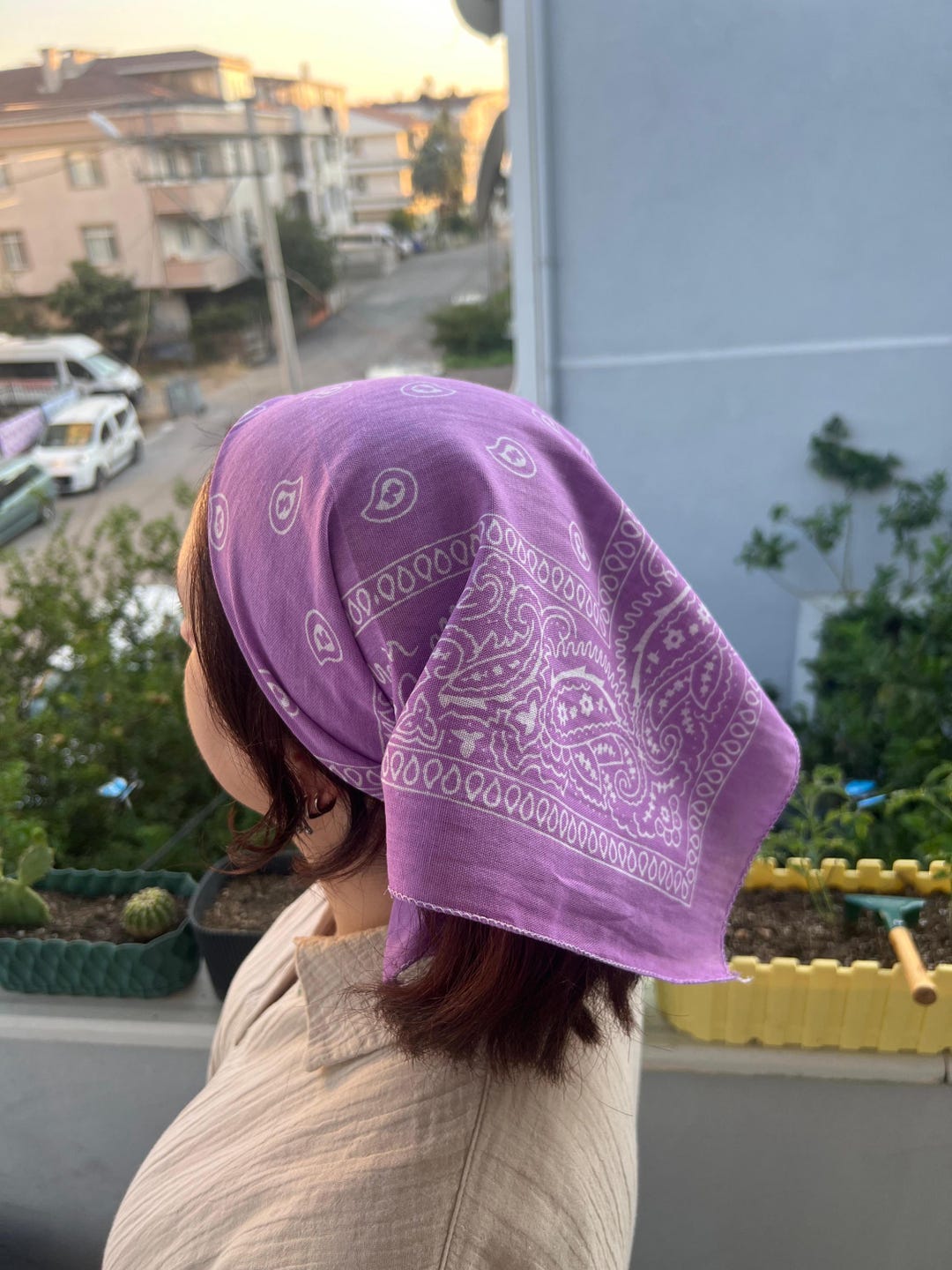 Lilac Paisley Cotton Bandana: Boho Headscarf, Hair Wrap, Neck Scarf - Etsy