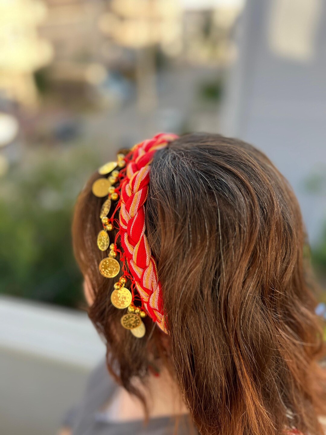 Red Braided Headband With Gold Coins: Turkish Folk Dance Hair Accessory ...