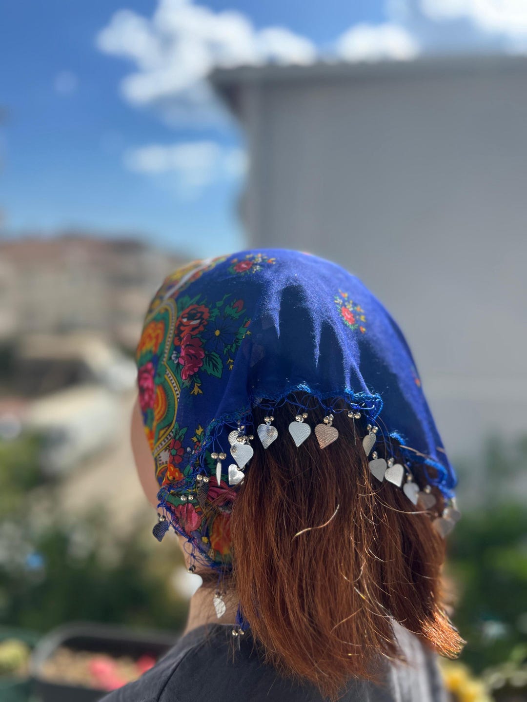 Handmade Triangular Bandana Scarf - Bohemian Floral Pattern Headscarf ...
