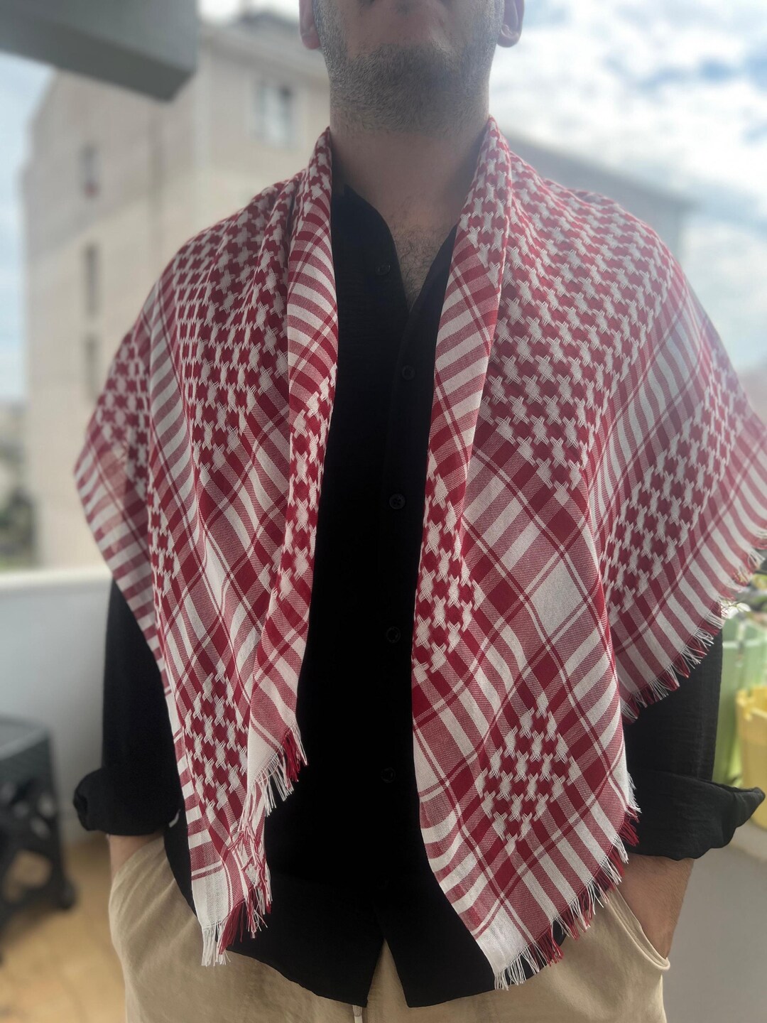 Kurdish Keffiyeh: Red & White Houndstooth Scarf - Cultural Headwrap - Etsy