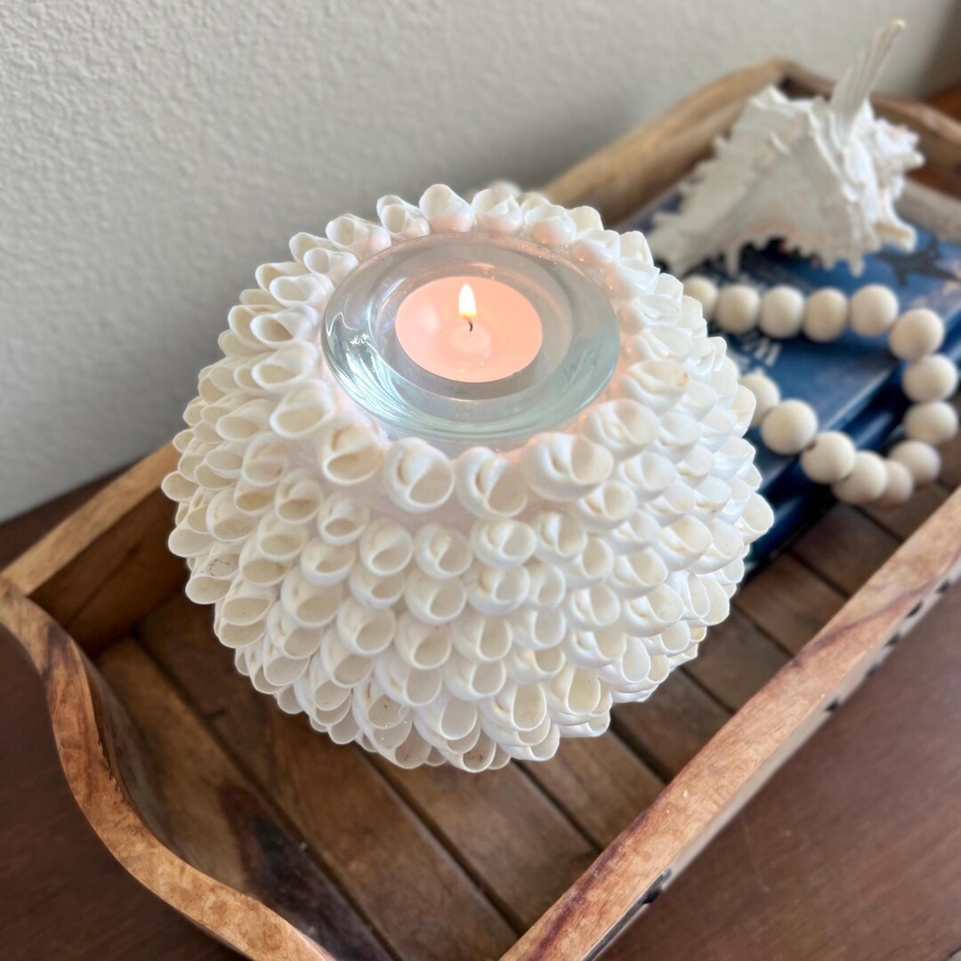 White Seashell Tealight Centerpiece | Seashell Candle Votive - Etsy