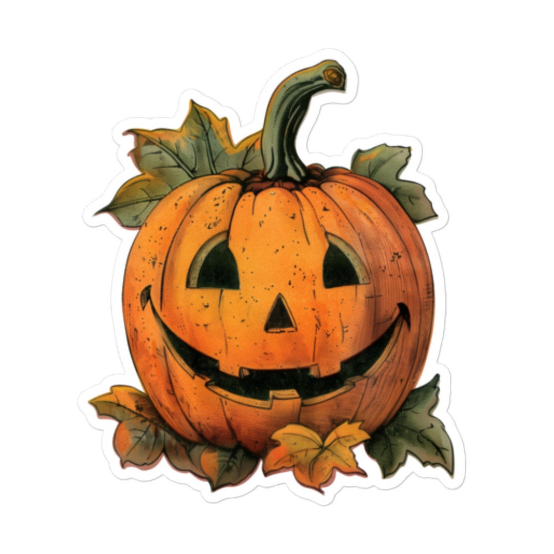 Vintage Halloween Pumpkin Sticker - Classic Jack-o-lantern Decal ...