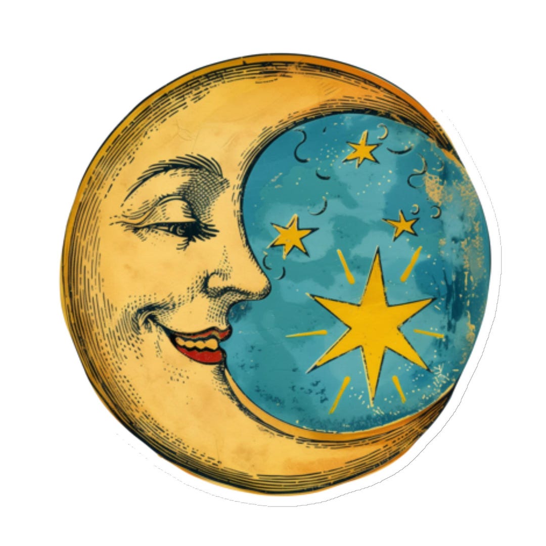 Vintage Moon and Stars Magnet - Retro Crescent Moon Celestial Magnet ...