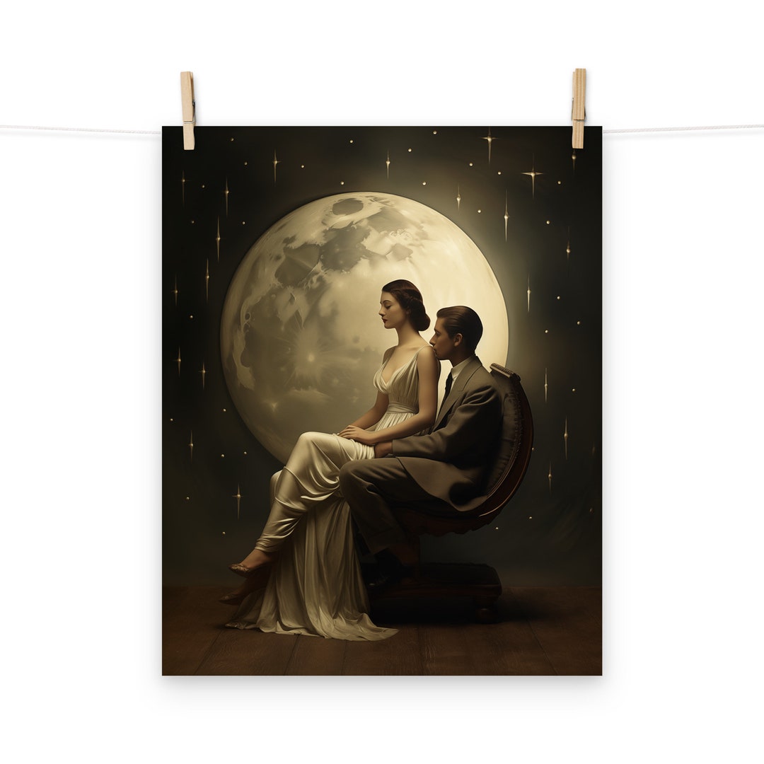 Celestial Moon Vintage Couple Poster - Etsy