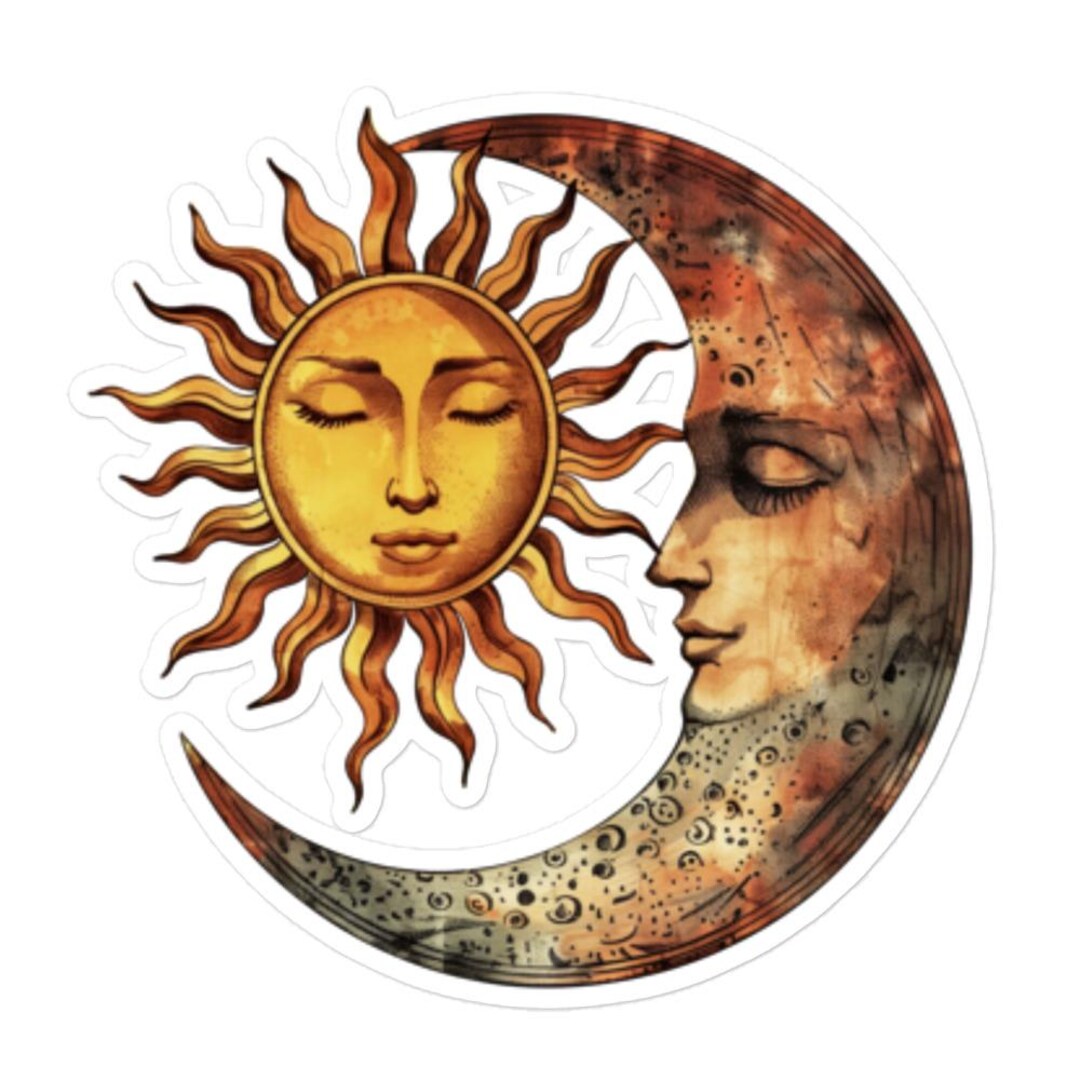Celestial Sun and Moon With Faces Vinyl Sticker – Whimsigoth Decal for ...
