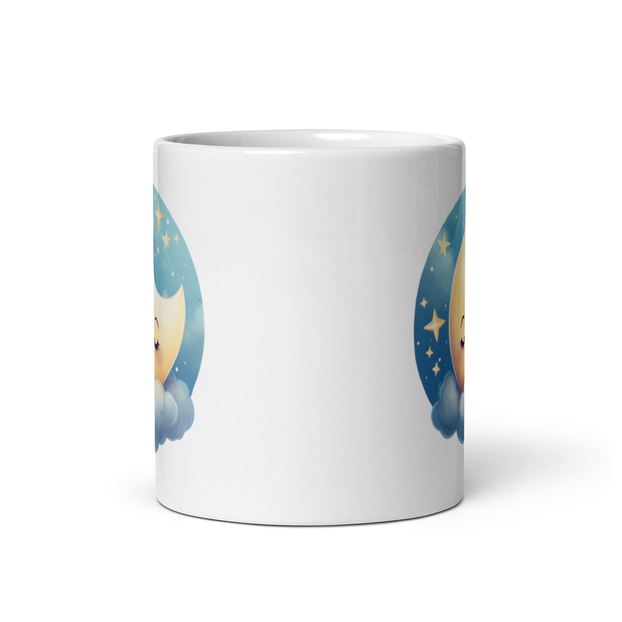 Cute Crescent Moon and Stars Mug | Serene Sleeping Celestial Design for ...