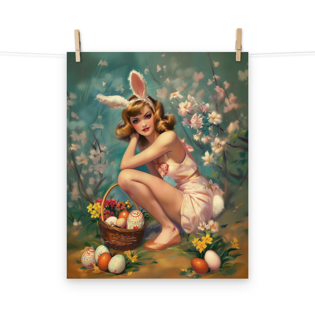 Vintage Easter Bunny Pinup Girl Poster - Etsy