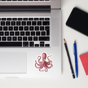 Pink Octopus Sticker - Whimsical Sea Life Art Decal for Water Bottles ...
