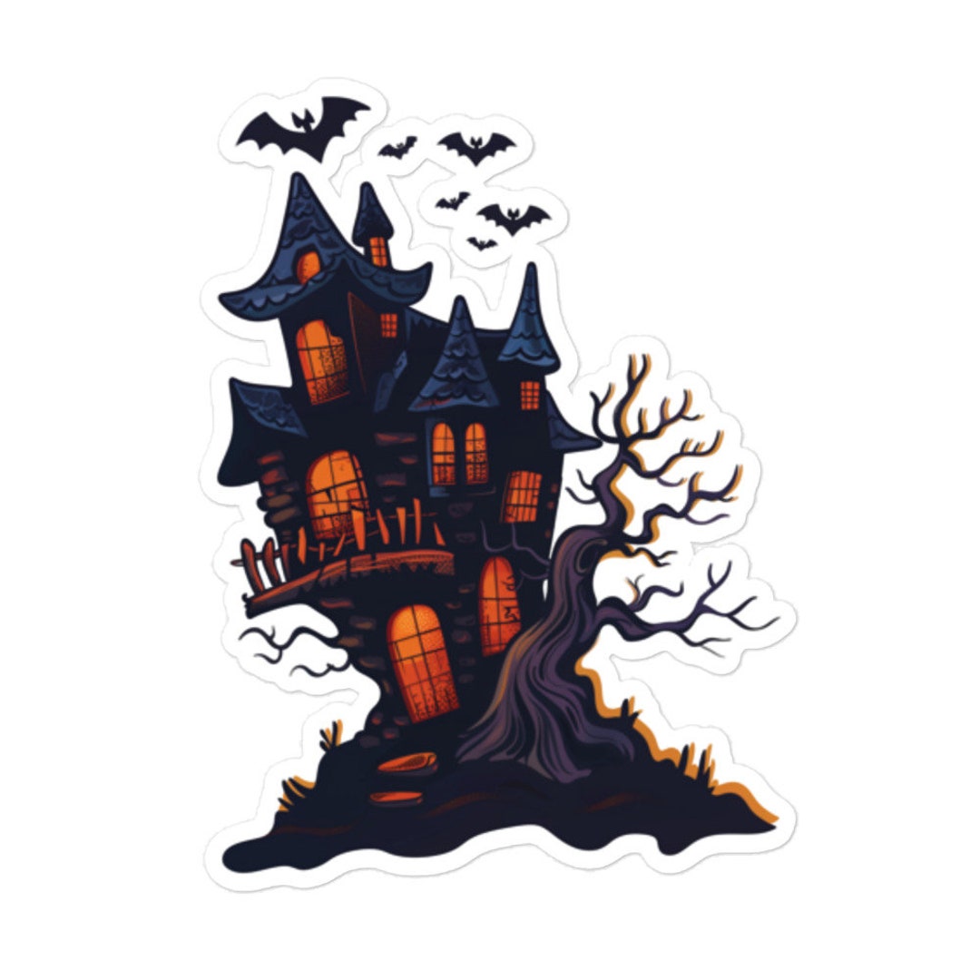 Halloween Haunted House Vinyl Sticker – Spooky Decor for Laptops ...