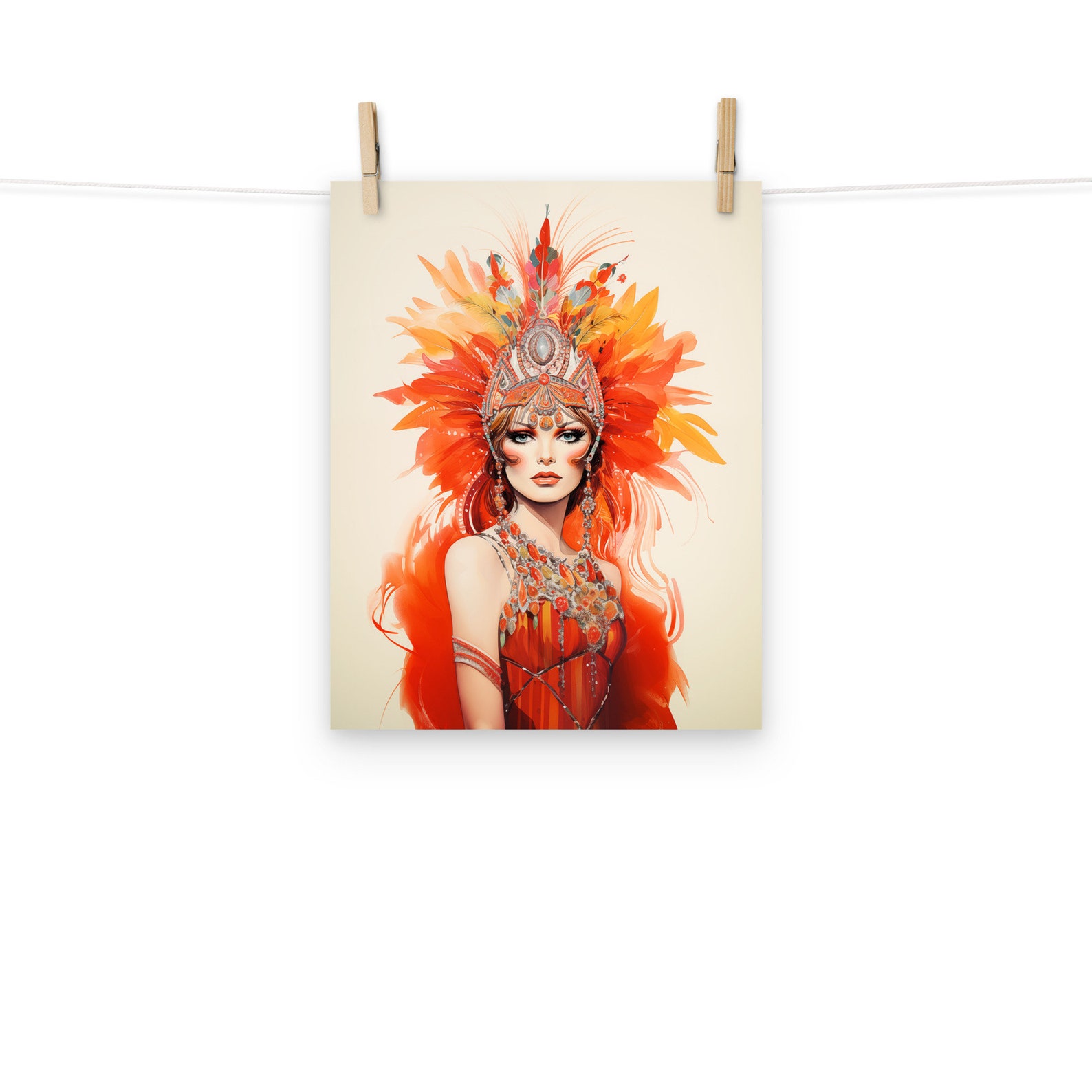 Red and Orange Showgirl Drag Queen Sketch Poster Exquisite Portraiture ...
