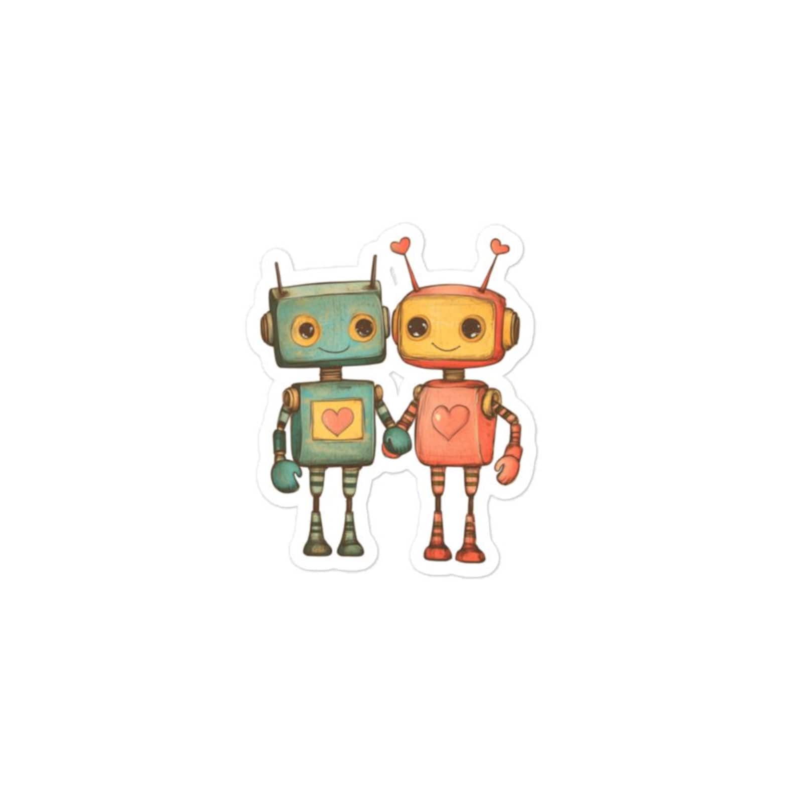 Cute Robots in Love Sticker – Whimsical Robot Couple Decal for Laptops ...