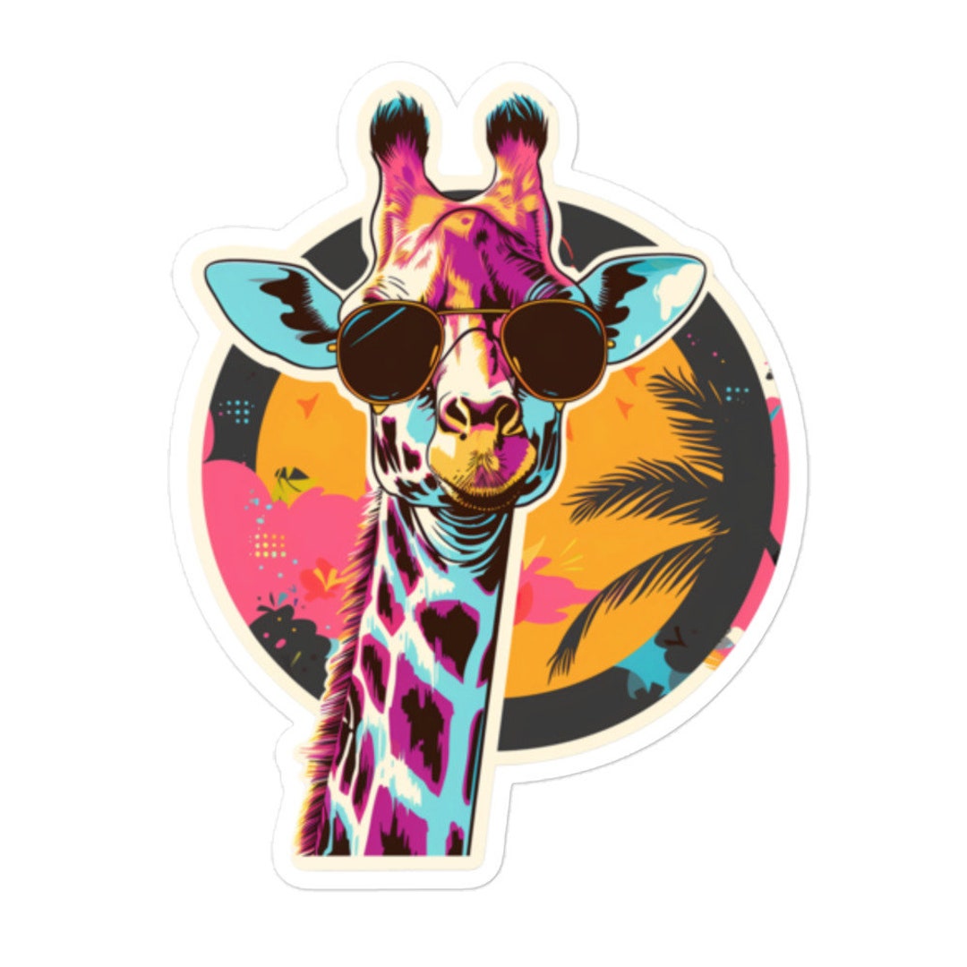 Groovy Giraffe Sticker - Funky Sunglasses and Tropical Vibes Decal ...