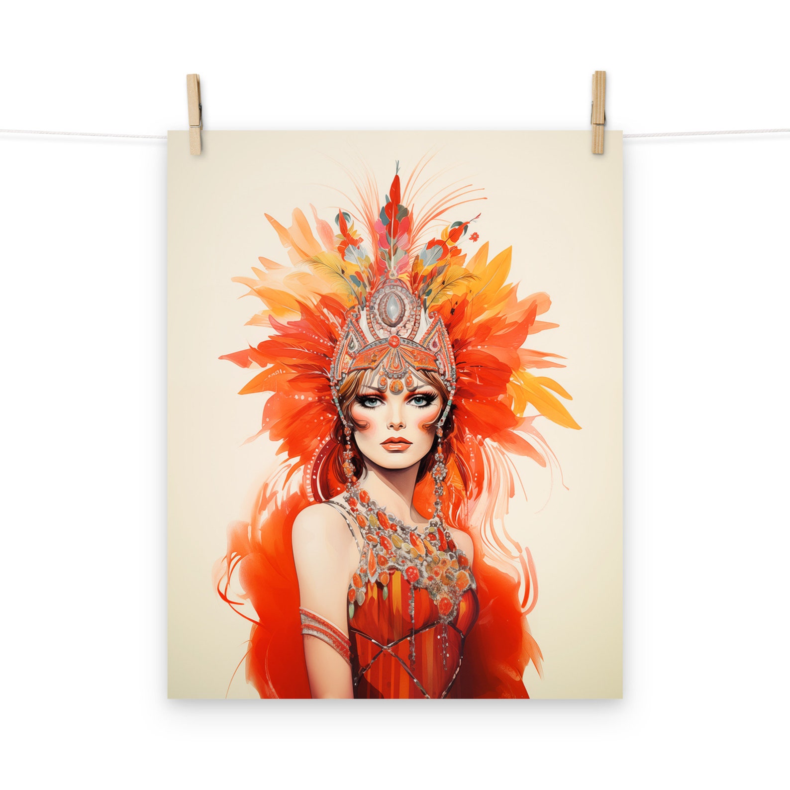 Red and Orange Showgirl Drag Queen Sketch Poster - Exquisite ...