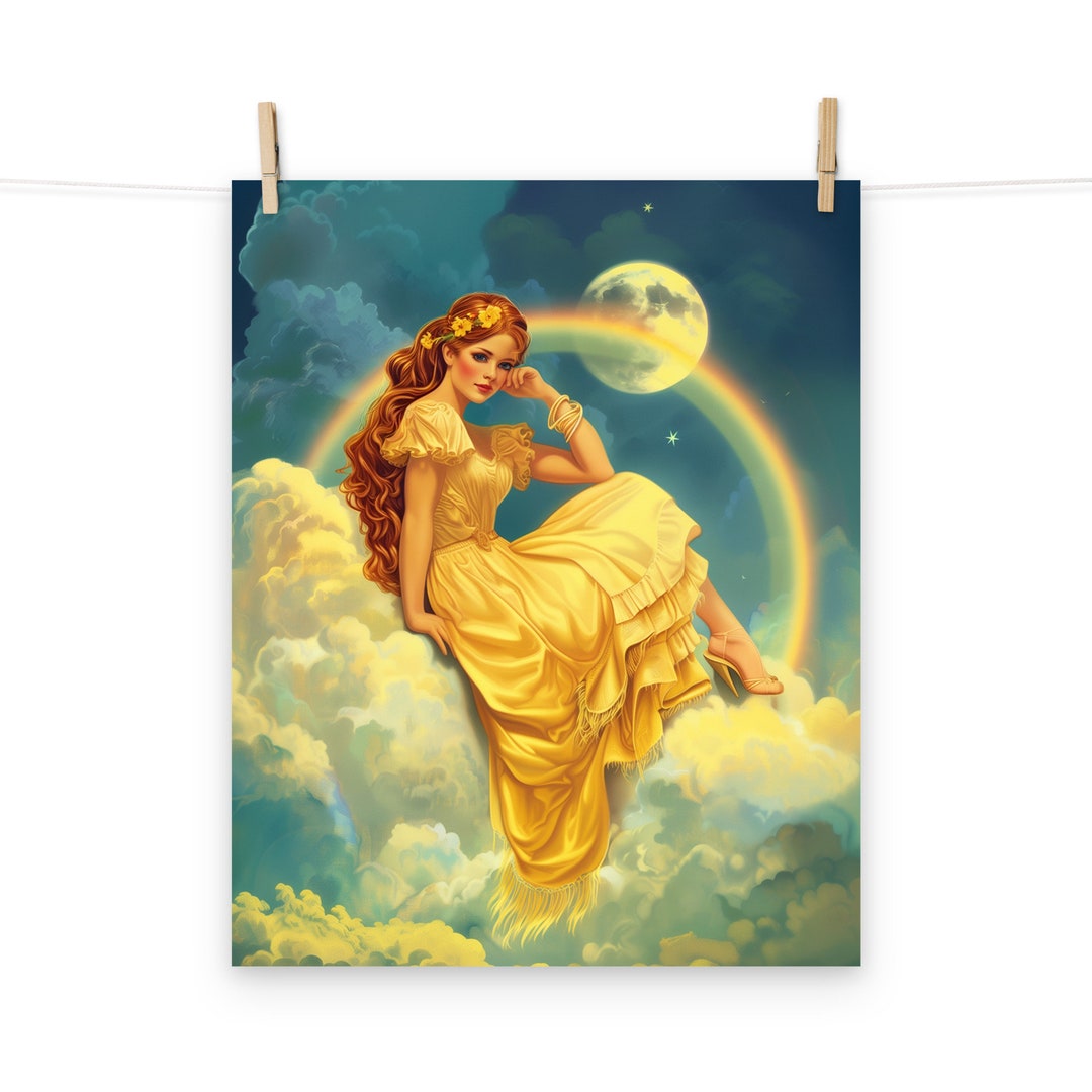 Ethereal Rainbow Lady in the Clouds Poster - Golden Hour Dreamscape ...