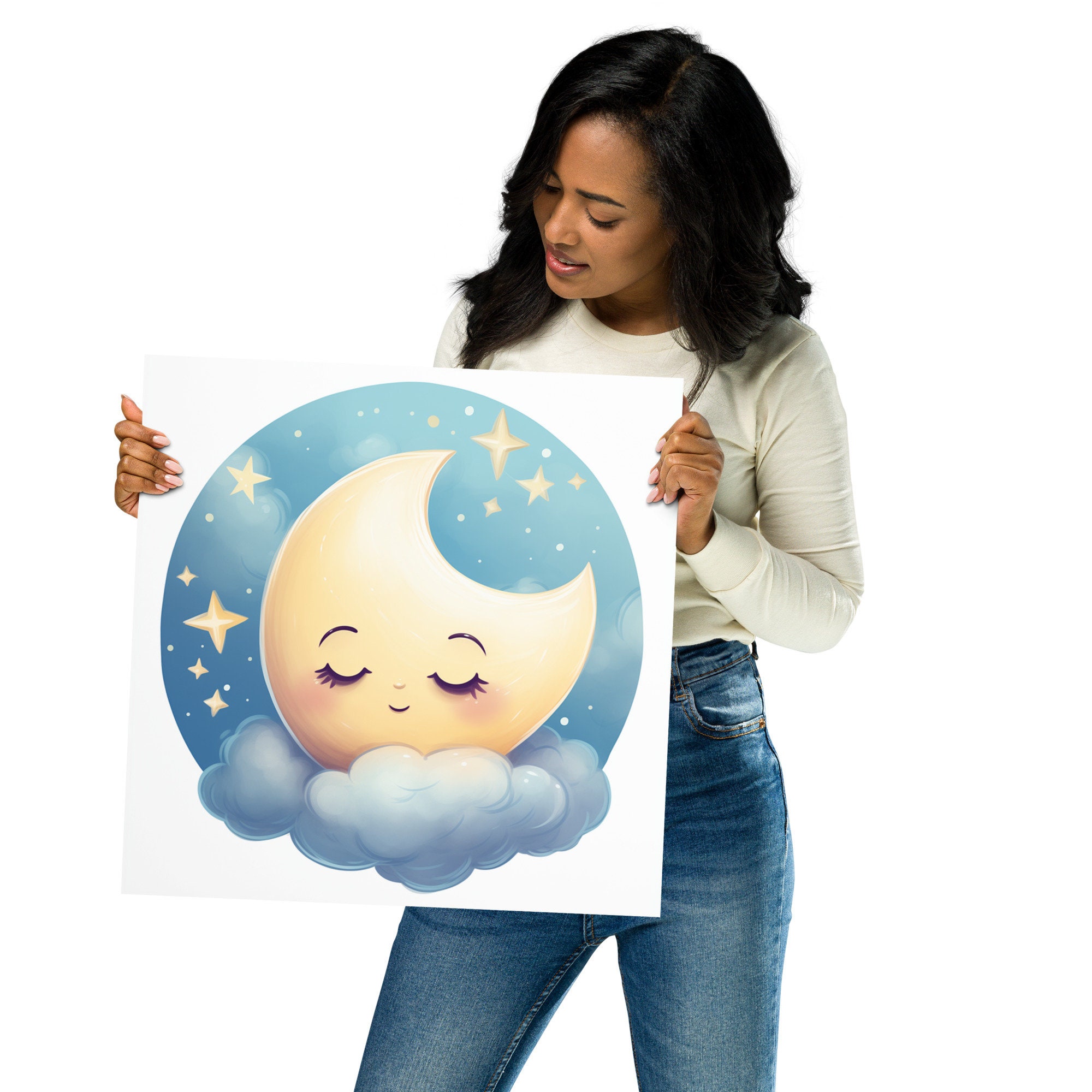 Cute Moon Stars and Clouds Poster - Etsy