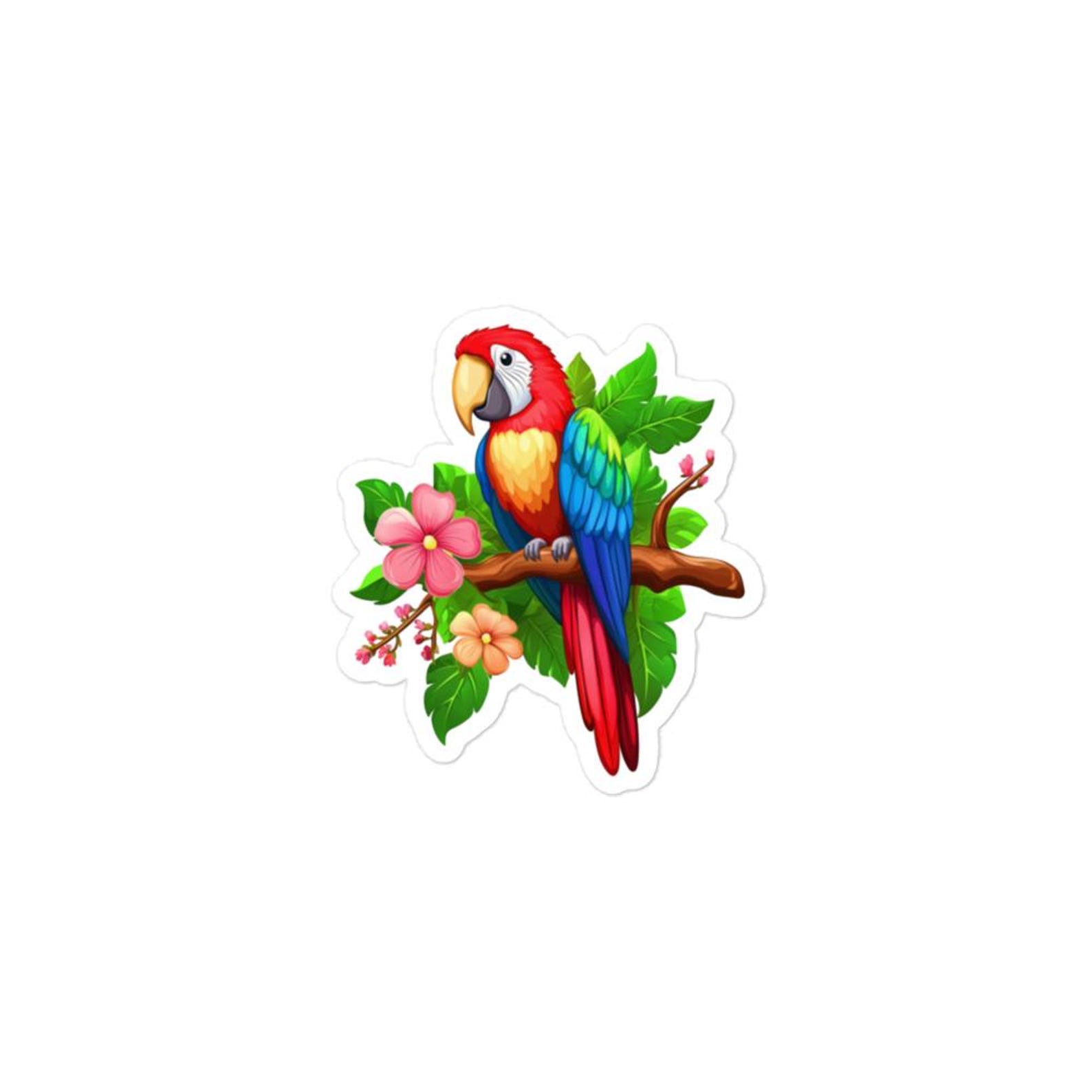 Colorful Tropical Parrot Sticker - Bird With Leaves and Flowers Decal ...