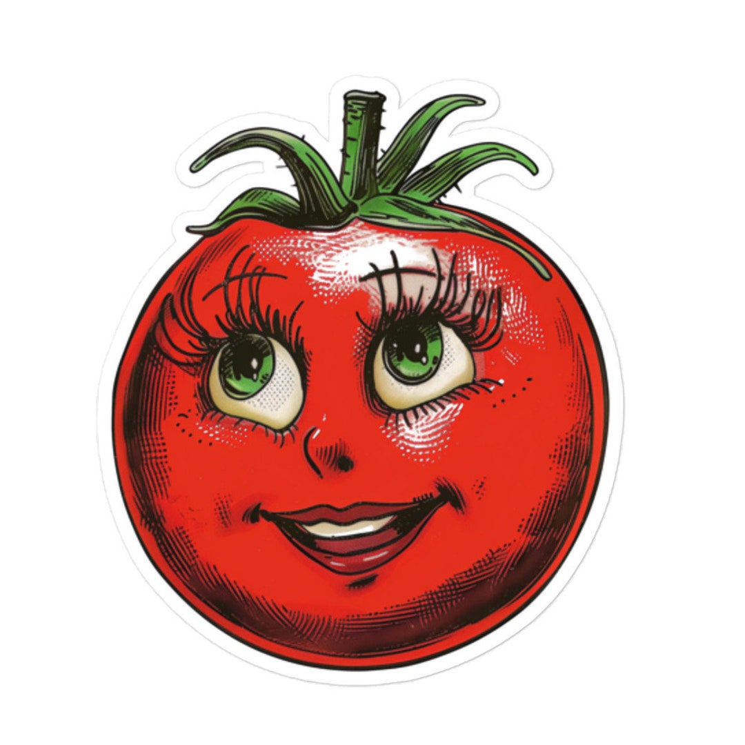 Cute Tomato Vinyl Sticker - Vintage Cartoon Style Decal for Scrapbooks ...