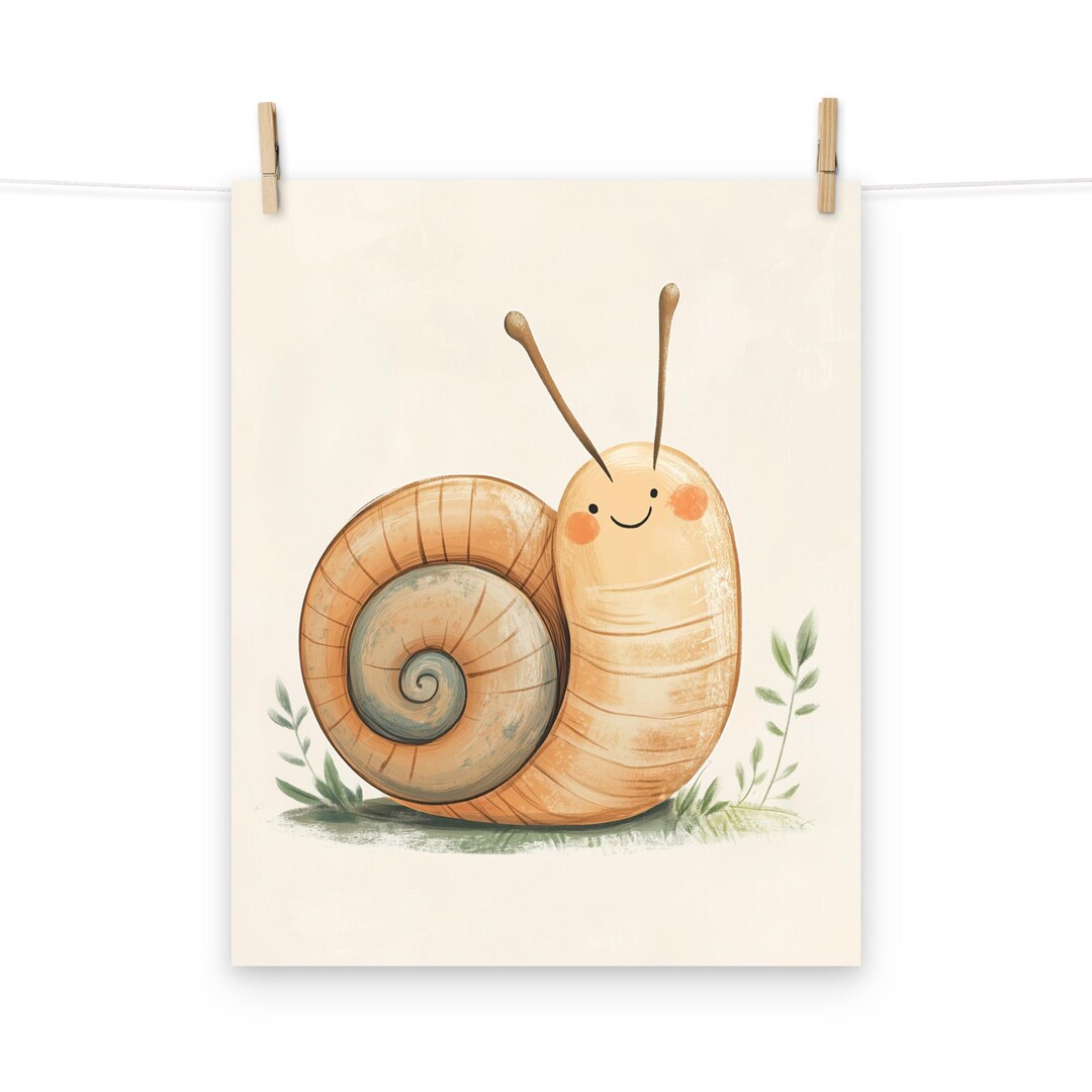 Cute Smiling Snail Poster – Whimsical Woodland Kids Room Nursery Art ...