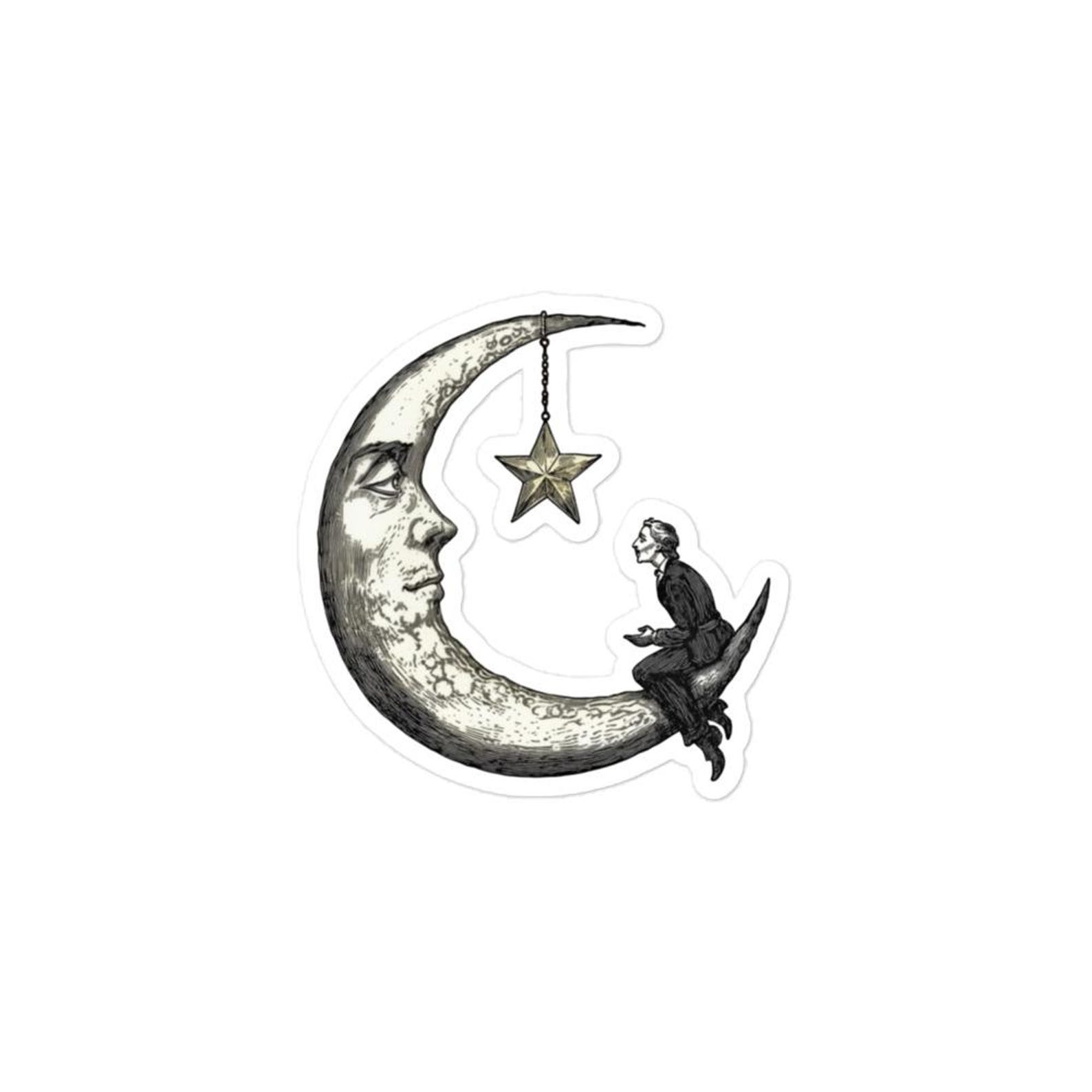 Vintage Moon & Star Vinyl Sticker – Celestial Victorian Night Sky ...