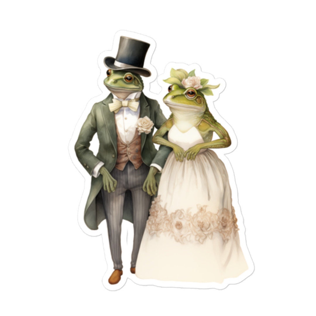 Victorian Frog Couple Vinyl Sticker – Whimsical Amphibian Love in ...