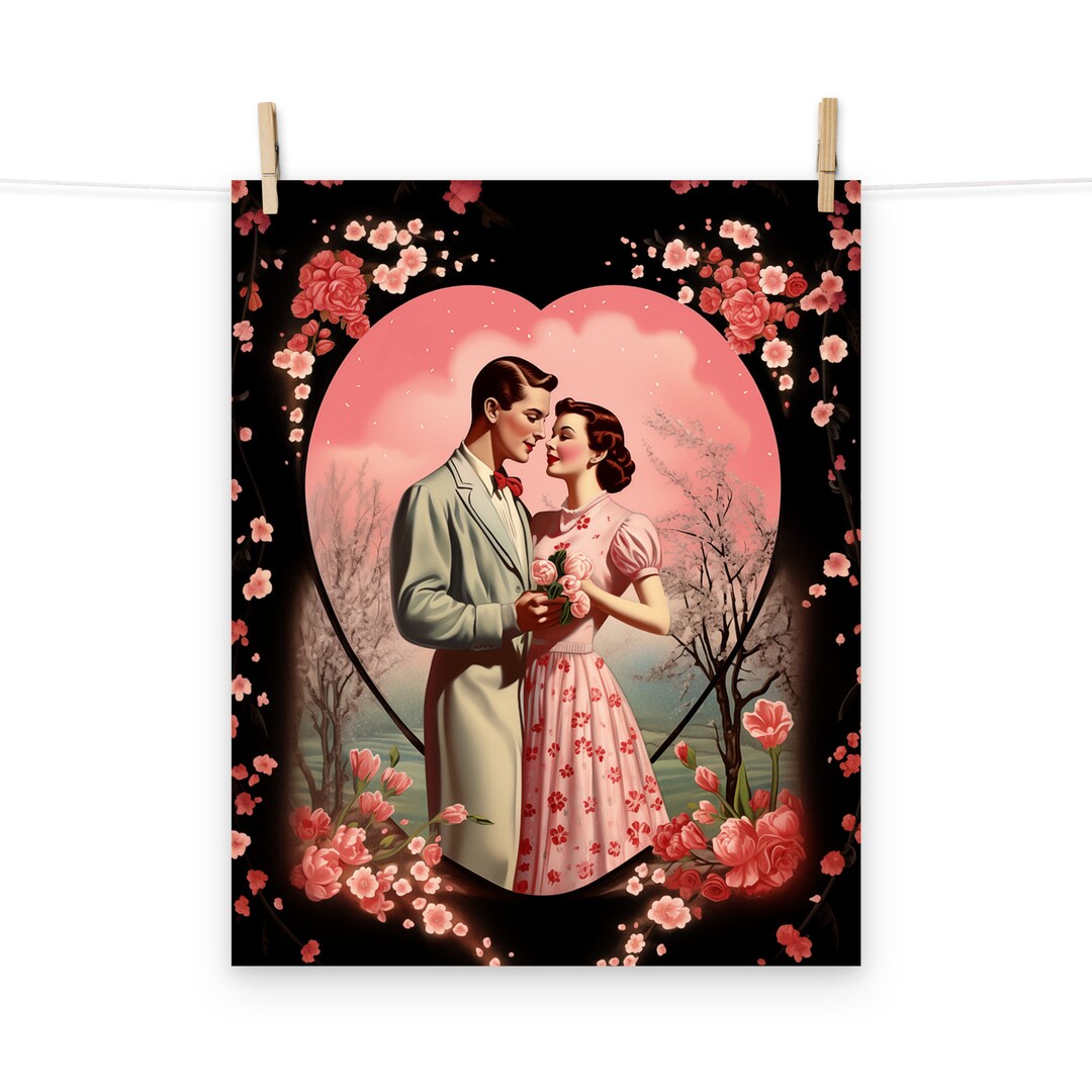 Vintage Couple in Love Cherry Blossom Poster - Etsy