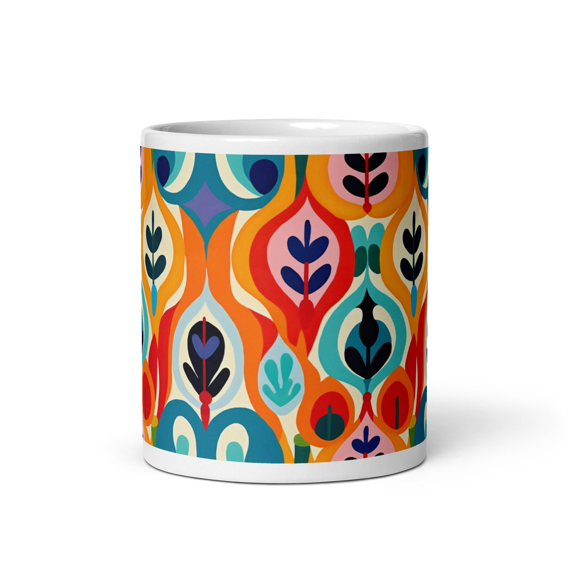 Midcentury Modern Colorful White Coffee Mug - Etsy