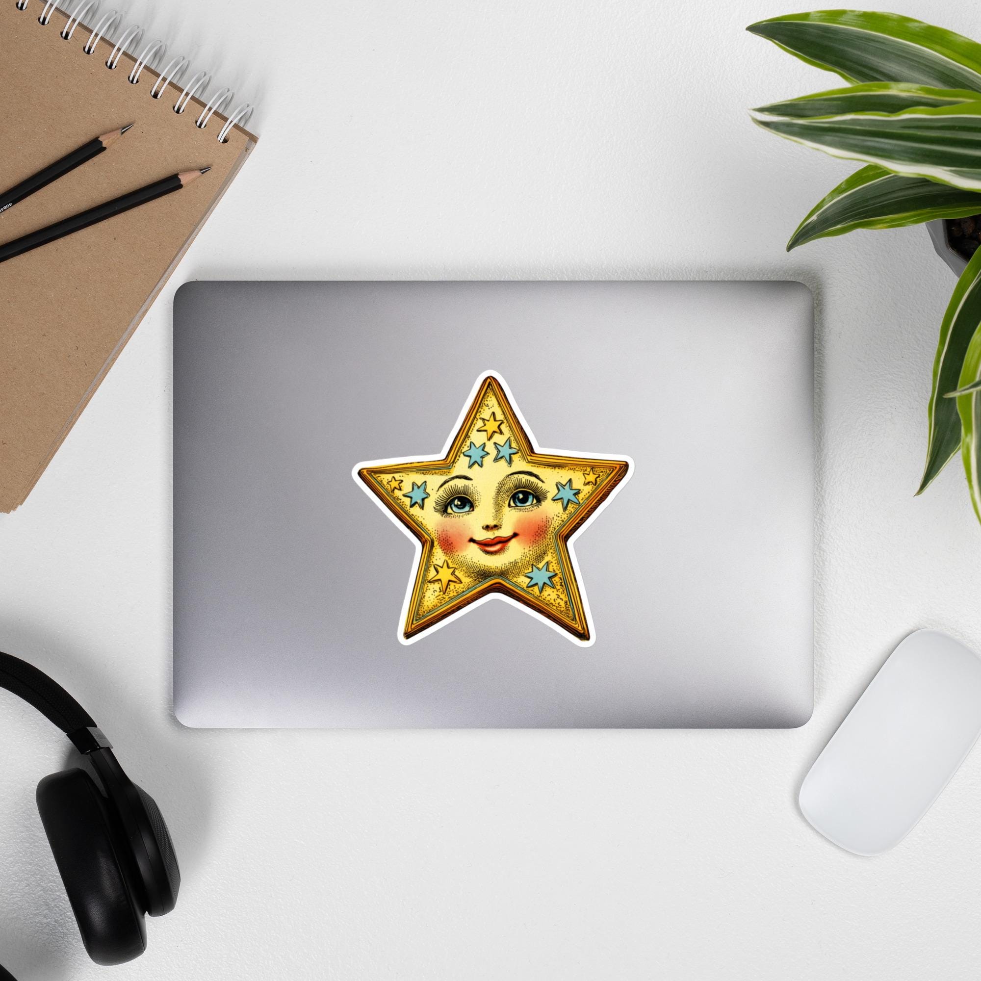 Vintage Star Sticker With Face - Cute Retro Celestial Decor Decal for ...