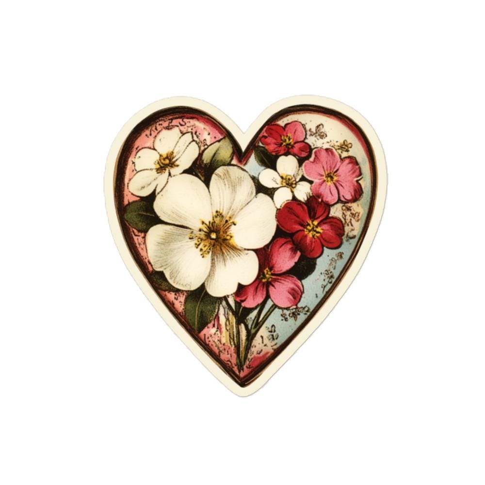 Vintage Floral Heart Vinyl Sticker - Romantic Love Decal for Laptops ...