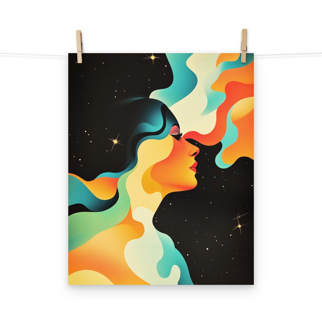 Psychedelic Celestial Goddess Poster - Vintage Dreamscape Art Print for ...