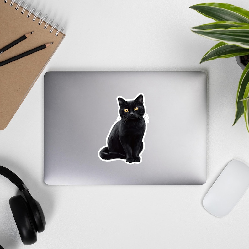 Black Cat Vinyl Sticker – Feline Decal for Laptops, Water Bottles ...
